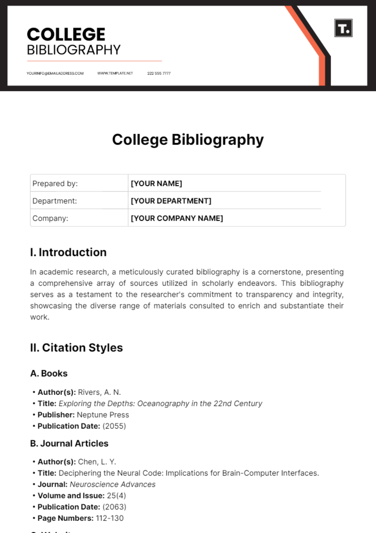 College Bibliography Template - Edit Online & Download Example 