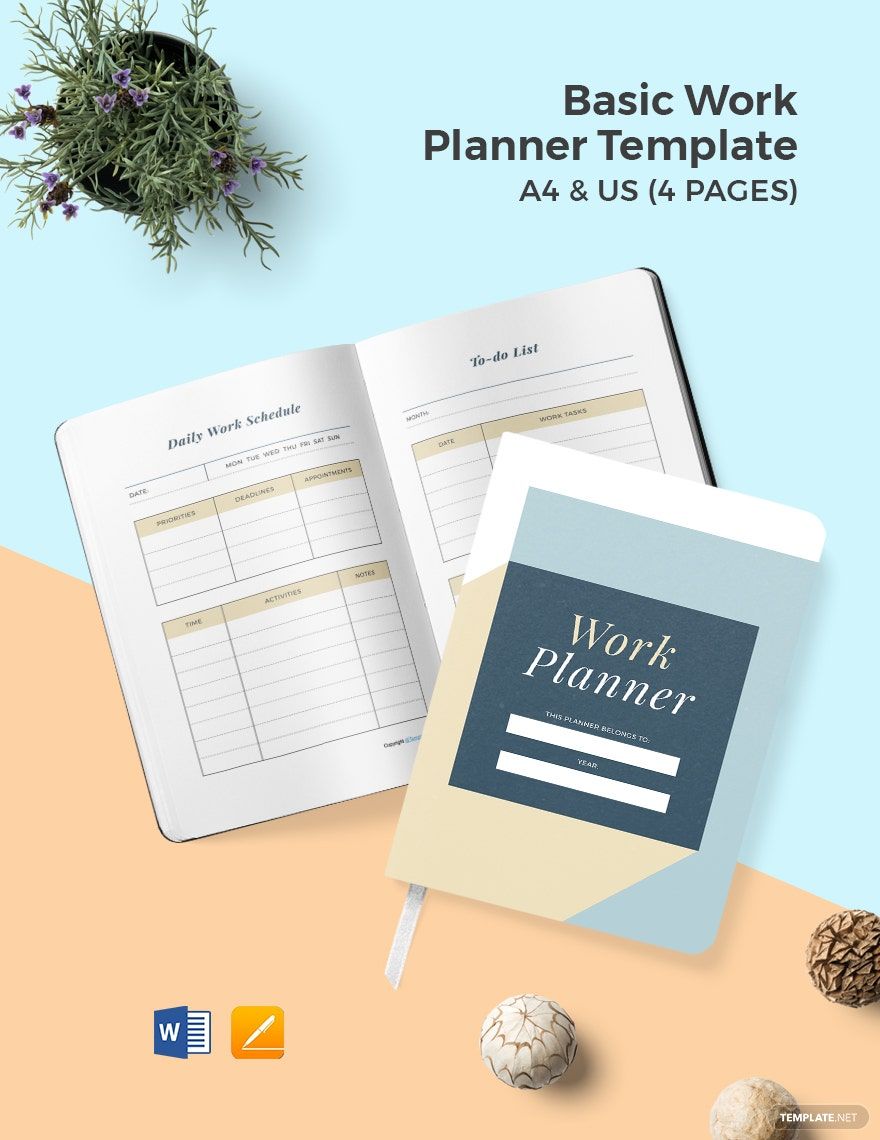 Free Editable Work Planner Template Word Apple Pages Template