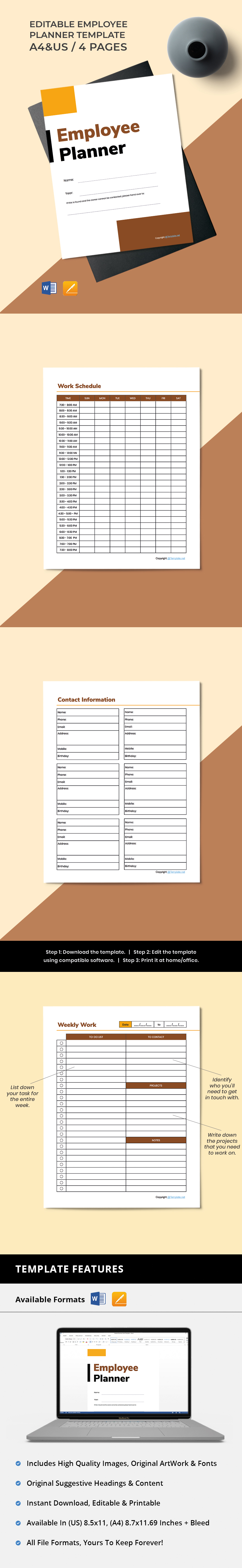 Free Basic Employee Planner Template - Word, Apple Pages | Template.net