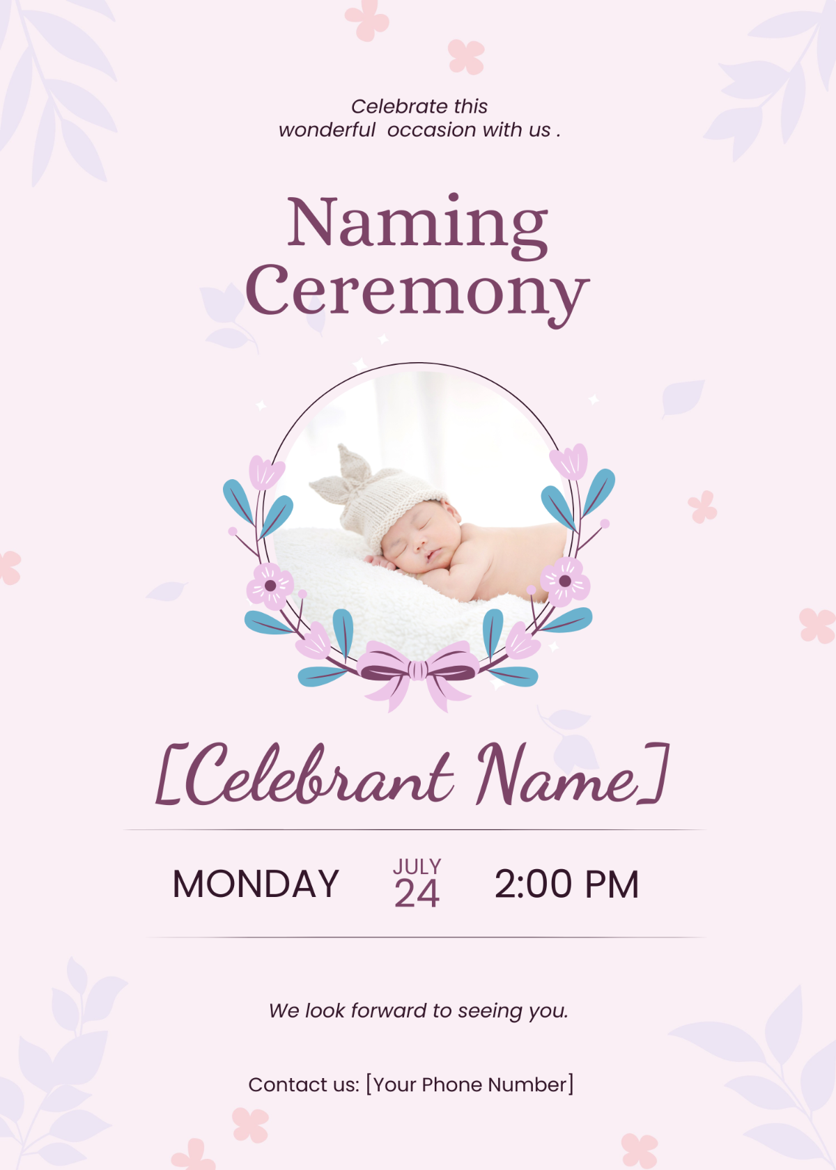 Wonderful Baby Naming Ceremony Invitation Template - Edit Online ...