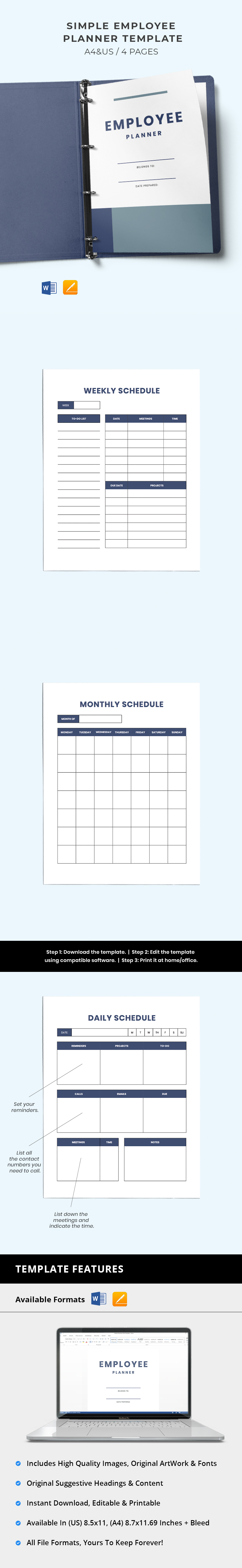 Free Sample Employee Planner Template - Word, Apple Pages | Template.net