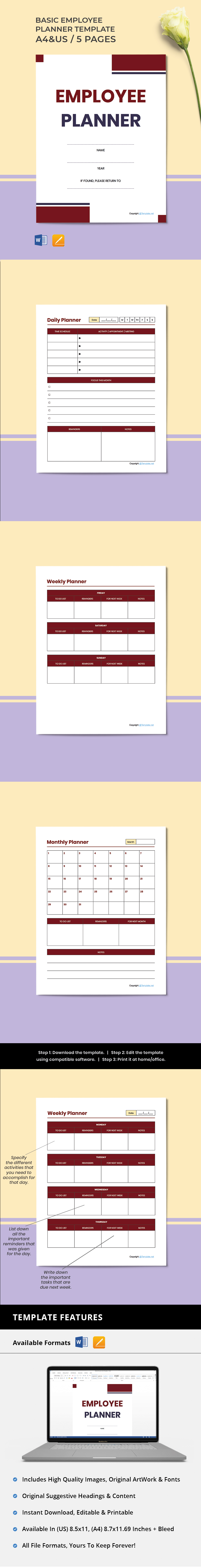 Free Basic Employee Planner Template - Word, Apple Pages | Template.net