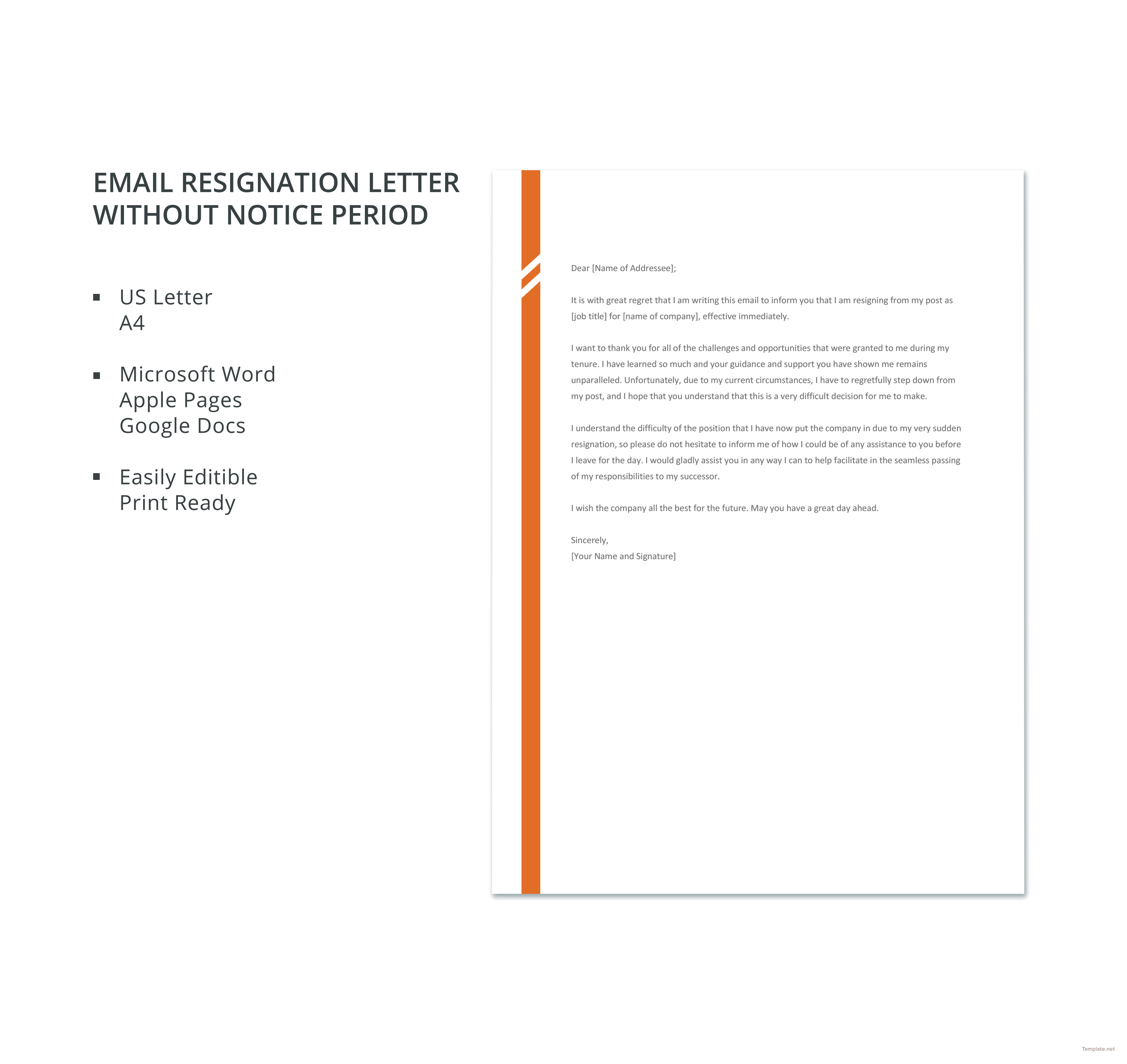 Email Resignation Letter Without Notice Period Template In Microsoft 