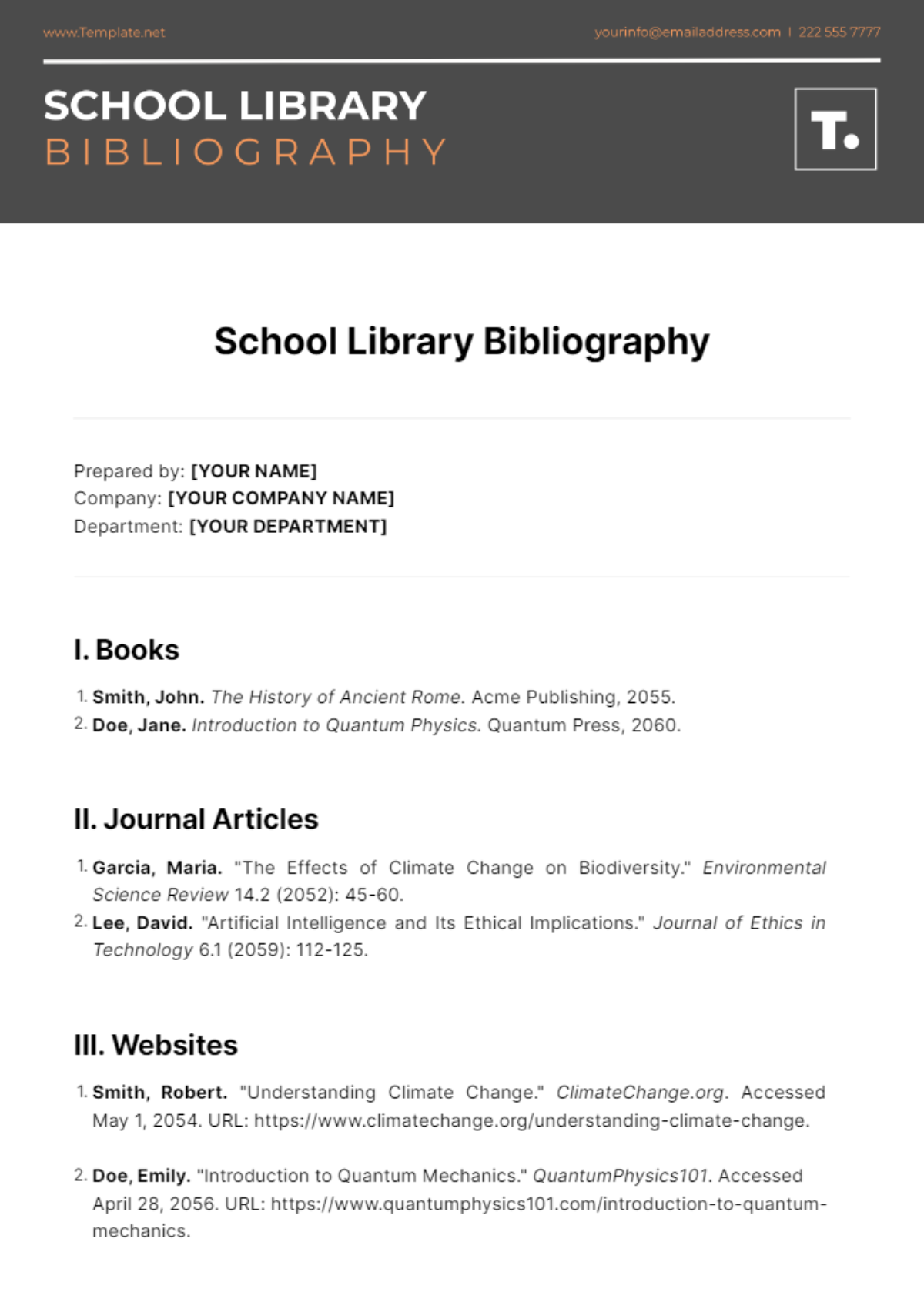 Free School Library Bibliography Template - Edit Online & Download ...