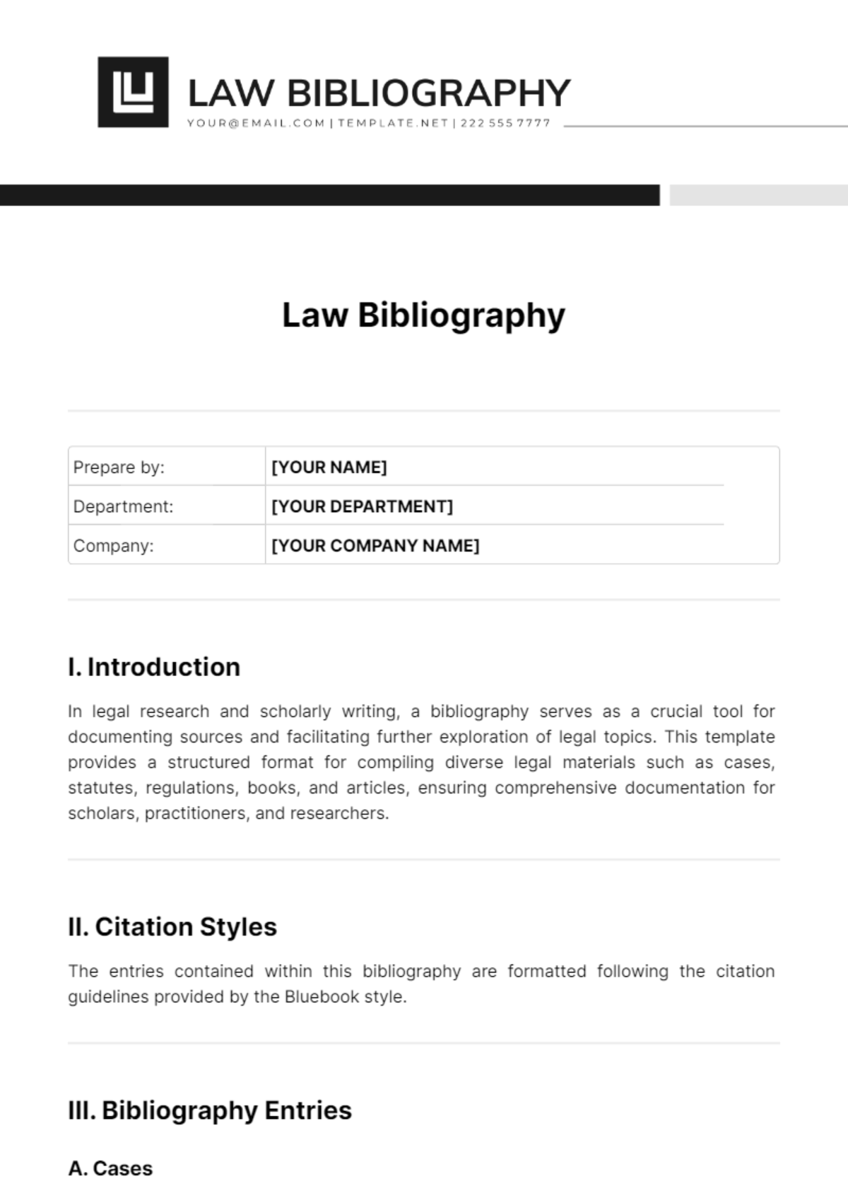 Free Law Bibliography Template - Edit Online & Download | Template.net