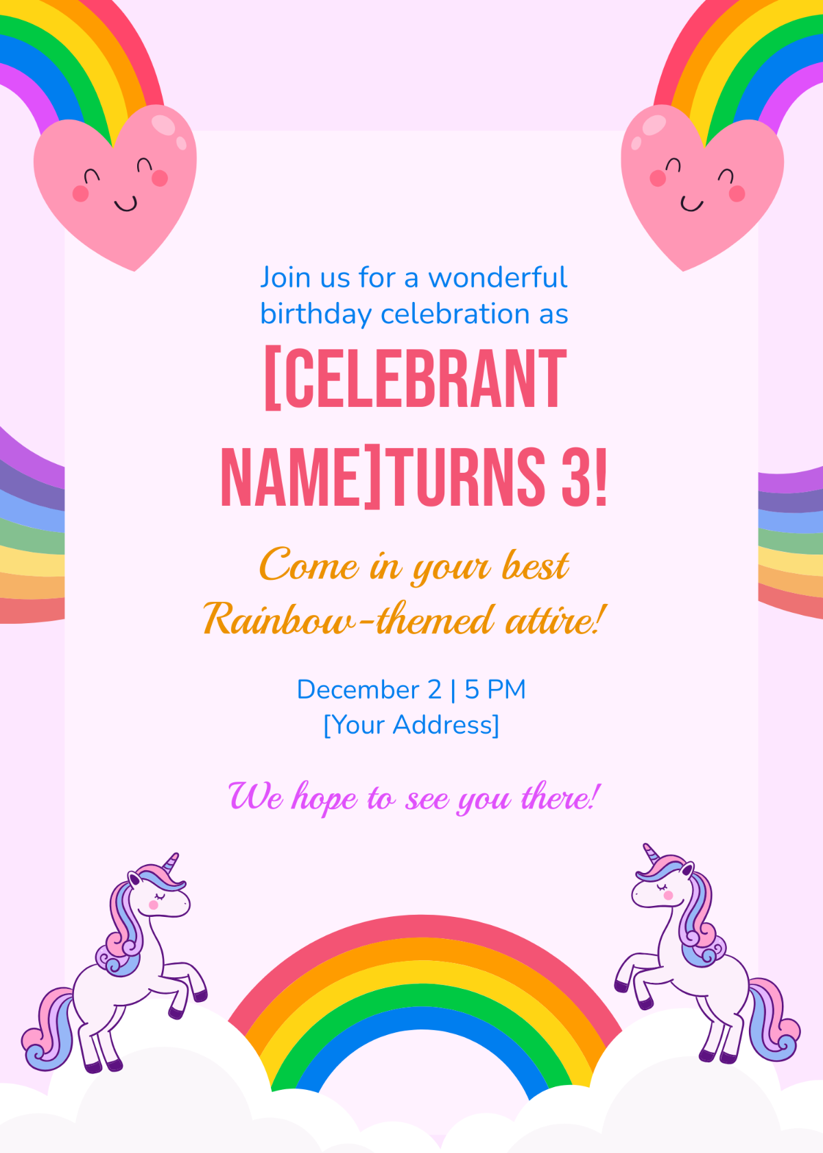 Rainbow Birthday Invitation Template - Edit Online & Download Example ...