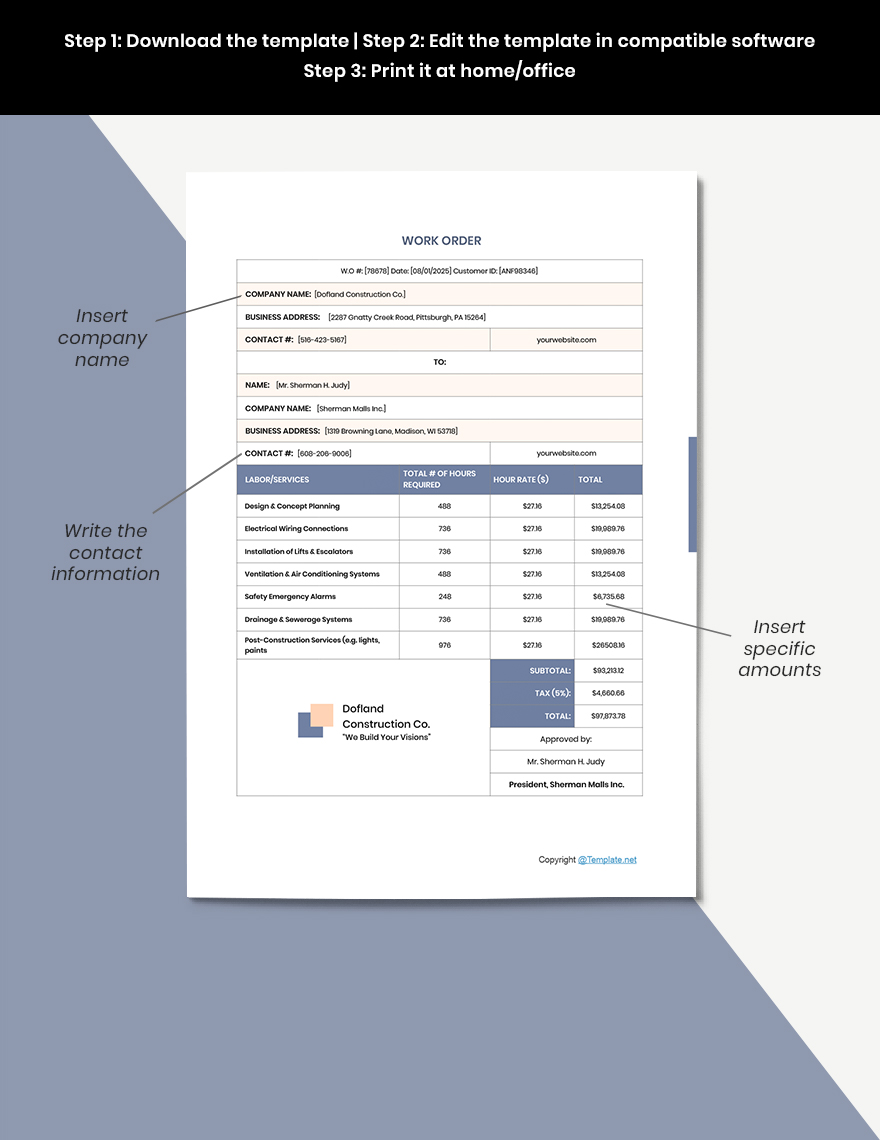 Free Free Sample Construction Work Order Template - Google Docs, Google ...