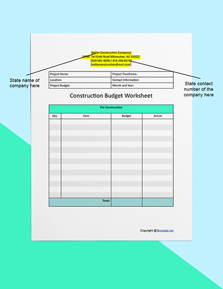 Free Printable Construction Worksheet Template - Word, Apple Pages ...