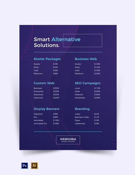 Bar Price List - Download in Word, Google Docs, Illustrator, PSD, Apple ...