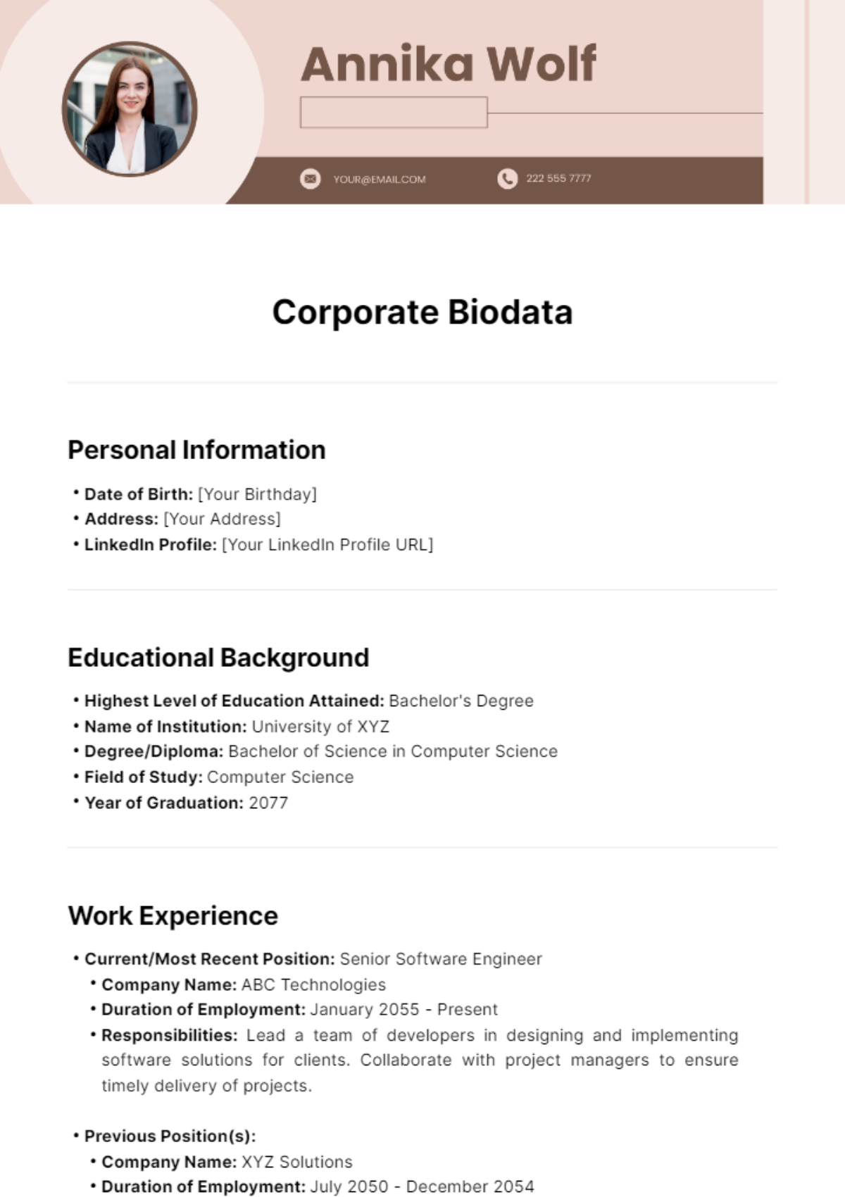 Corporate Biodata Template - Edit Online & Download Example | Template.net