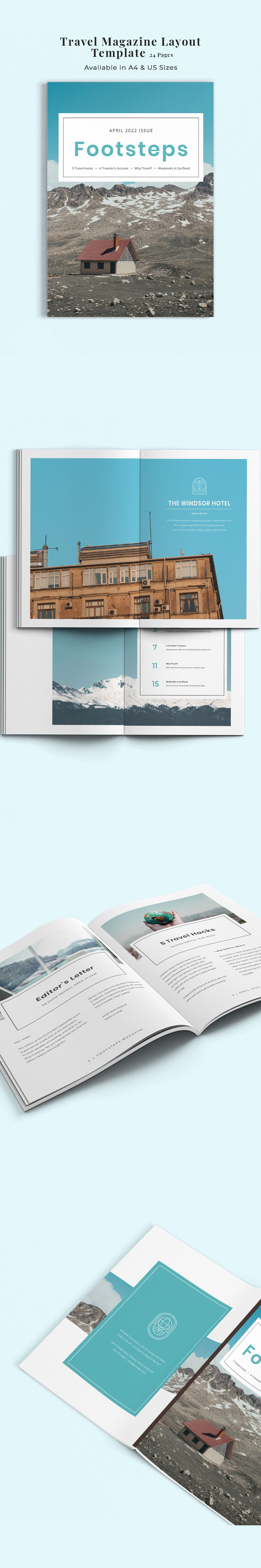 Simple Travel Magazine Template - InDesign, Word, Apple Pages ...