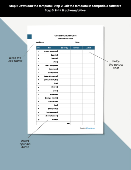Construction Job Information Sheet Template