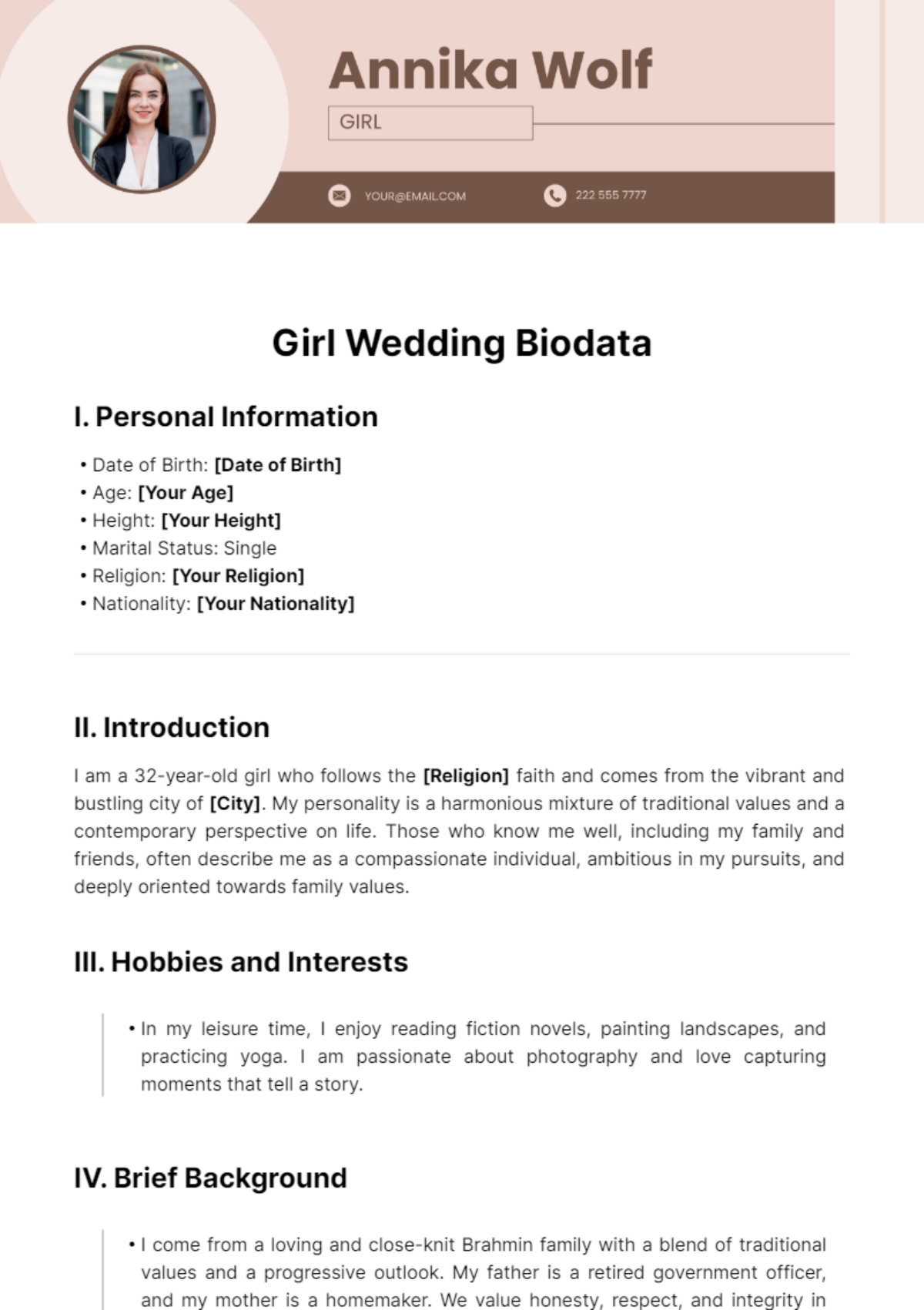 Girl Wedding Biodata Template - Edit Online & Download Example ...