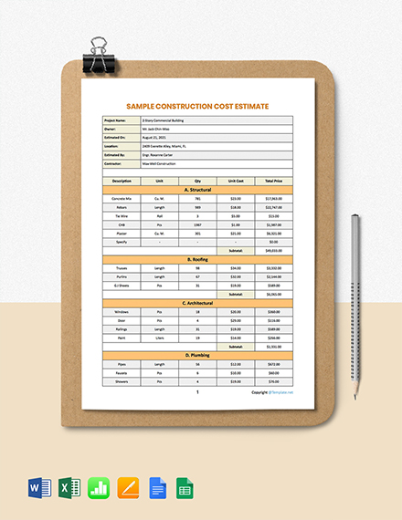 FREE Custom Construction Estimate Template - Word | Excel | Pages ...