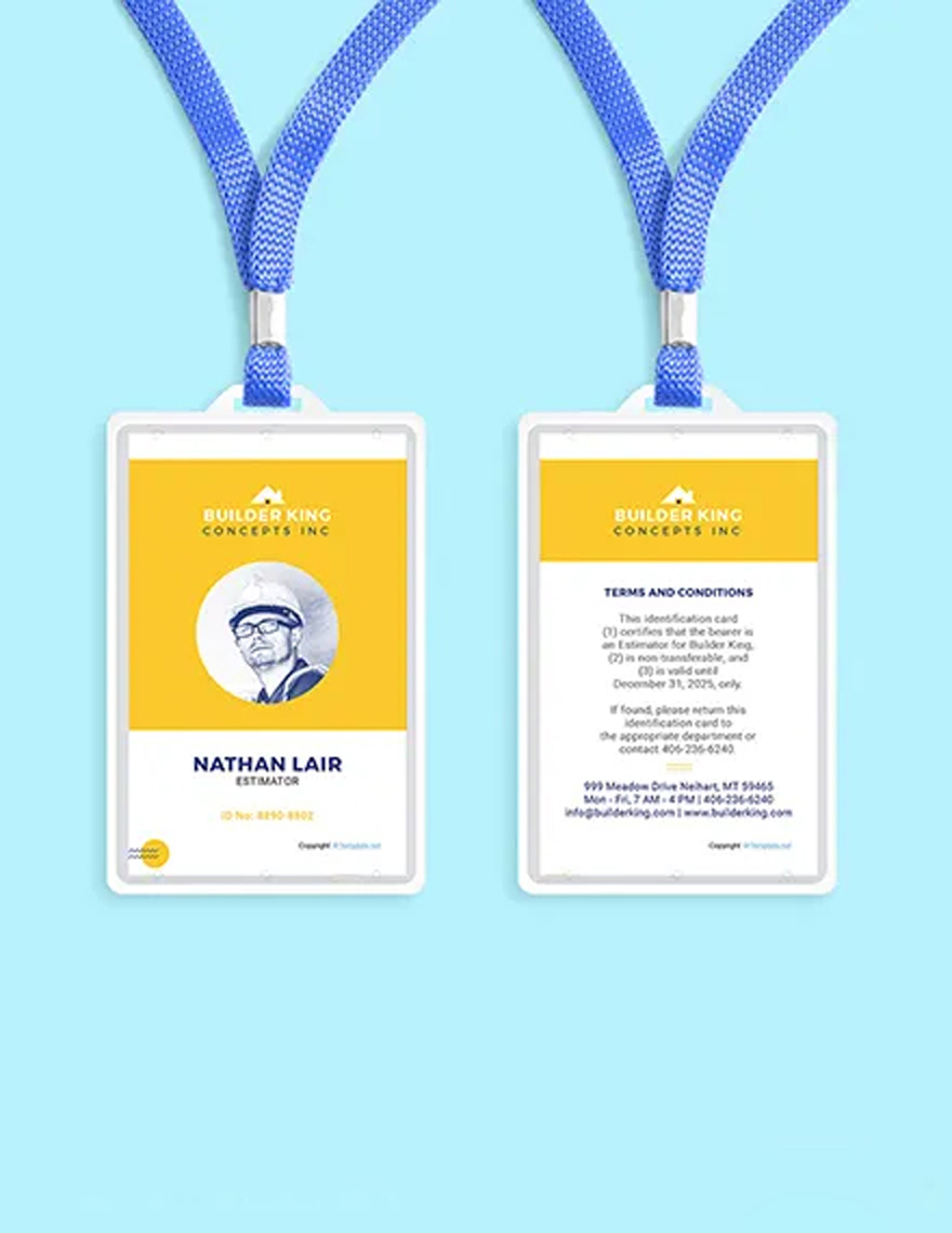 Basic Construction ID Card Template - Illustrator, InDesign, Word ...