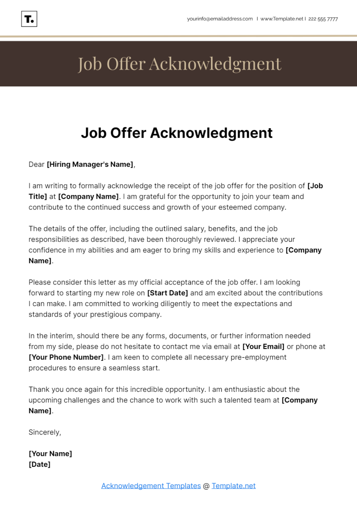 Job Offer Acknowledgment Template - Edit Online & Download Example ...