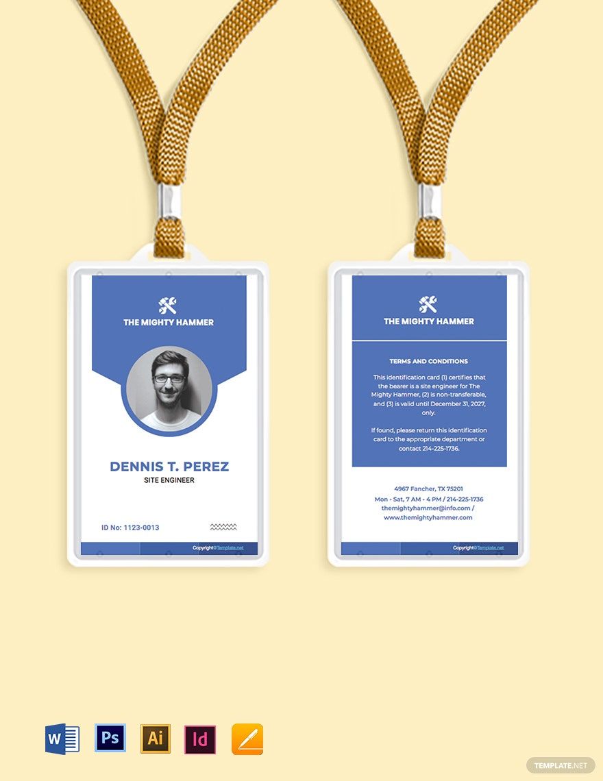 Free Editable Construction ID Card Template - Google Docs, Illustrator ...