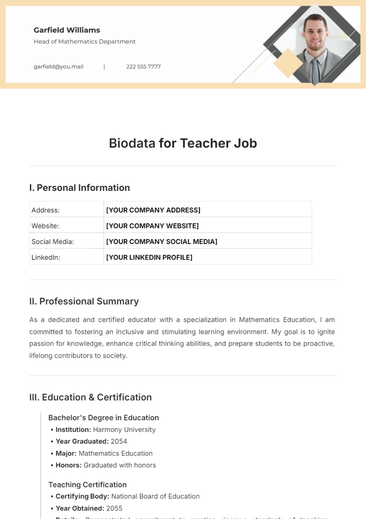 Free Biodata Templates To Edit Online Print