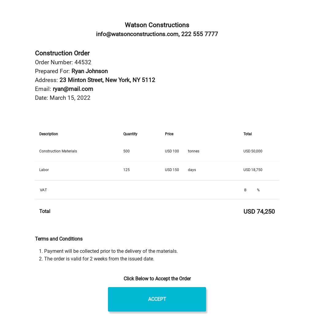 FREE Editable Construction Purchase - Word | Excel | Pages | Numbers ...