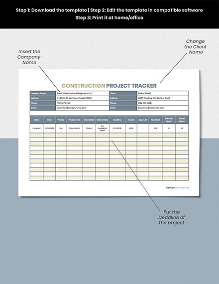 Free Printable Construction Tracking Template - Google Sheets, Excel ...
