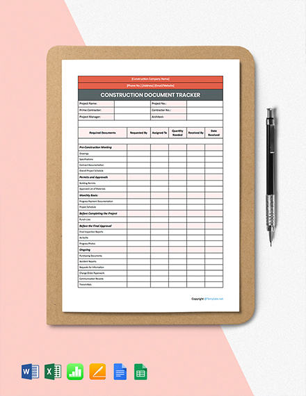 FREE Simple Construction Tracking - Word | Excel | Pages | Numbers ...