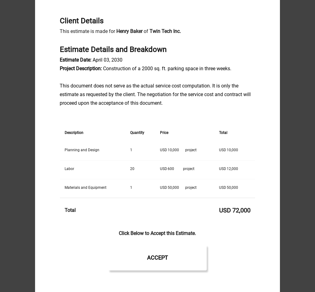 FREE Blank Construction Estimate - Word | Pages | Google Docs