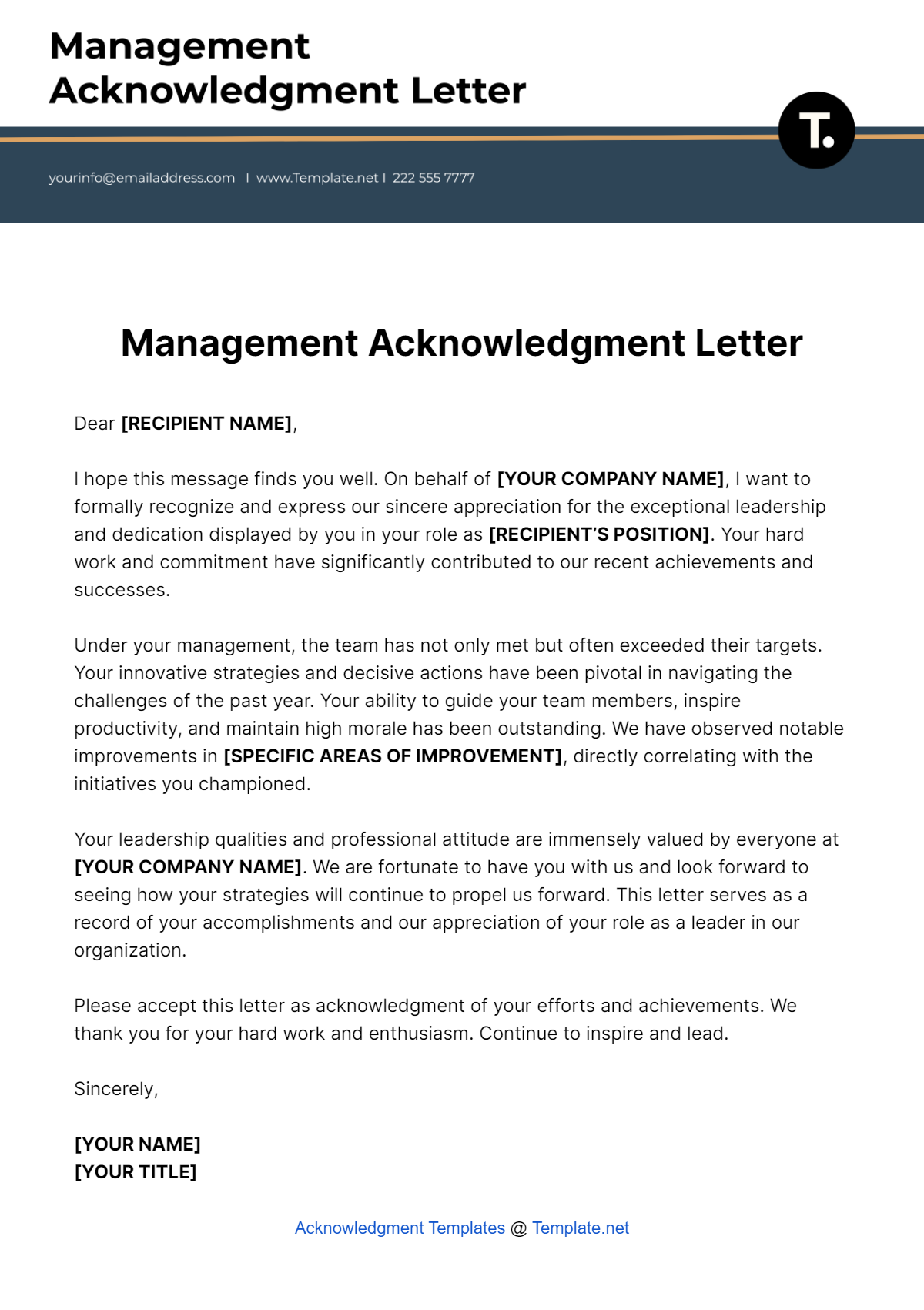 Management Acknowledgment Letter Template - Edit Online & Download ...