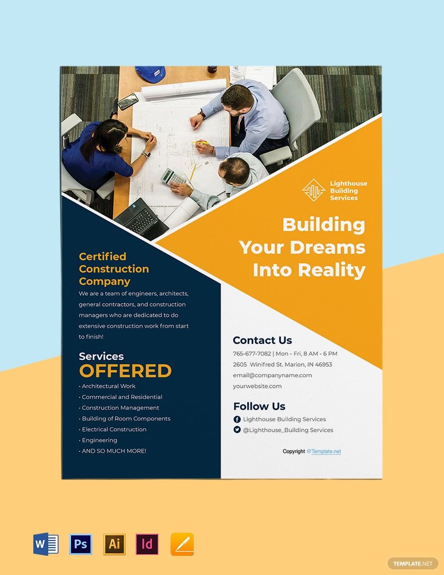 Construction Flyer Template Google Docs Illustrator InDesign Word 