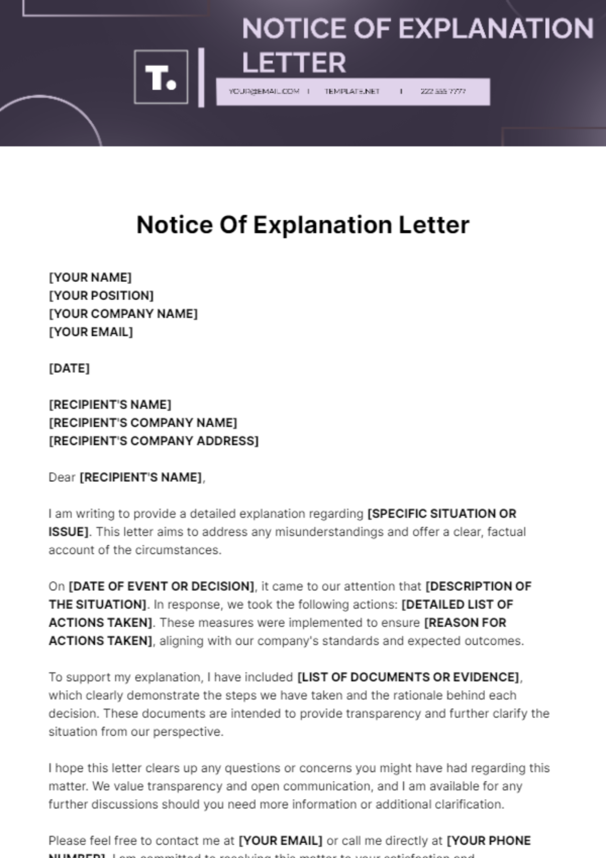 Free Explanation Letter Templates Examples Edit Online Download