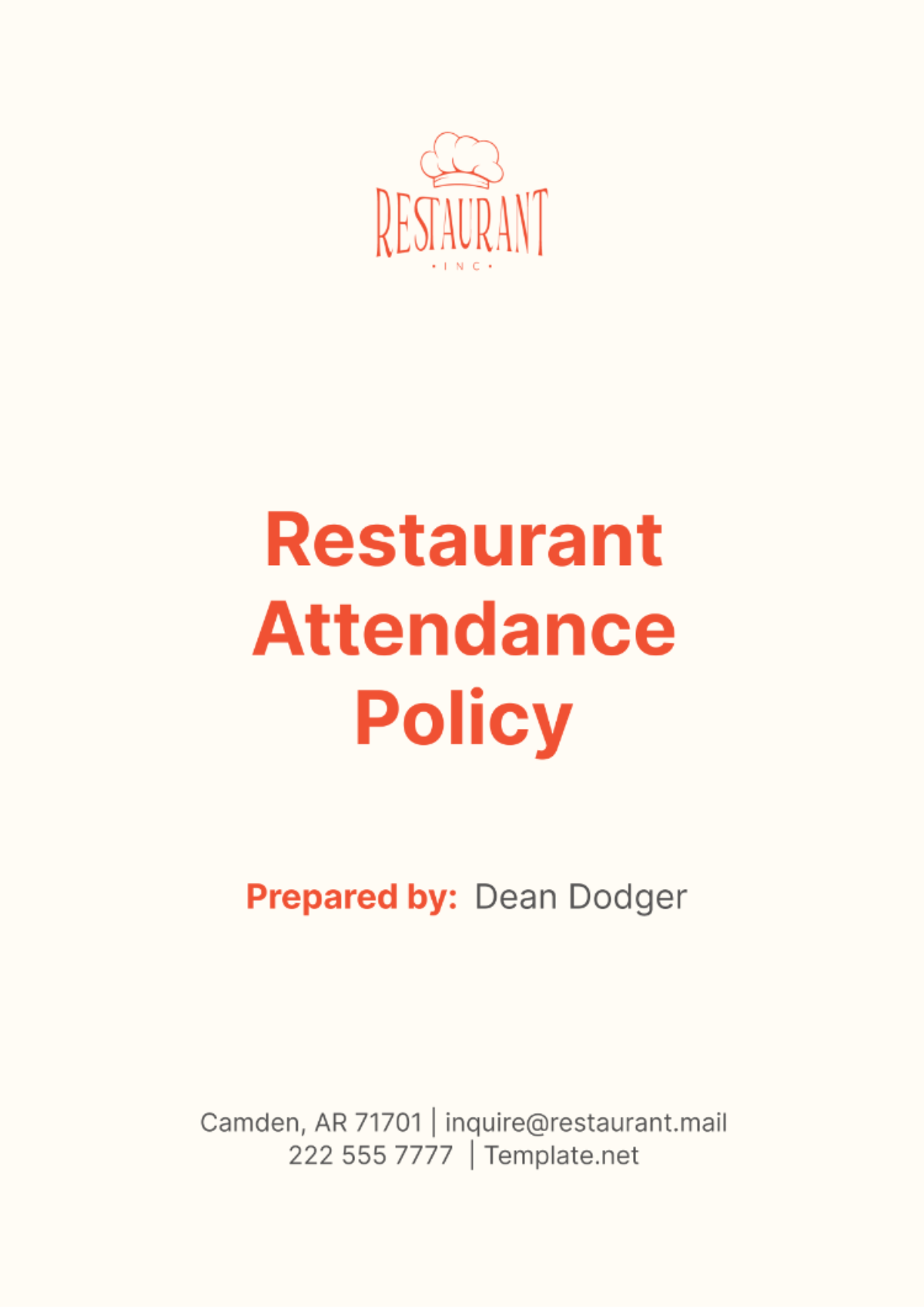 Restaurant Attendance Policy Template - Edit Online & Download Example ...