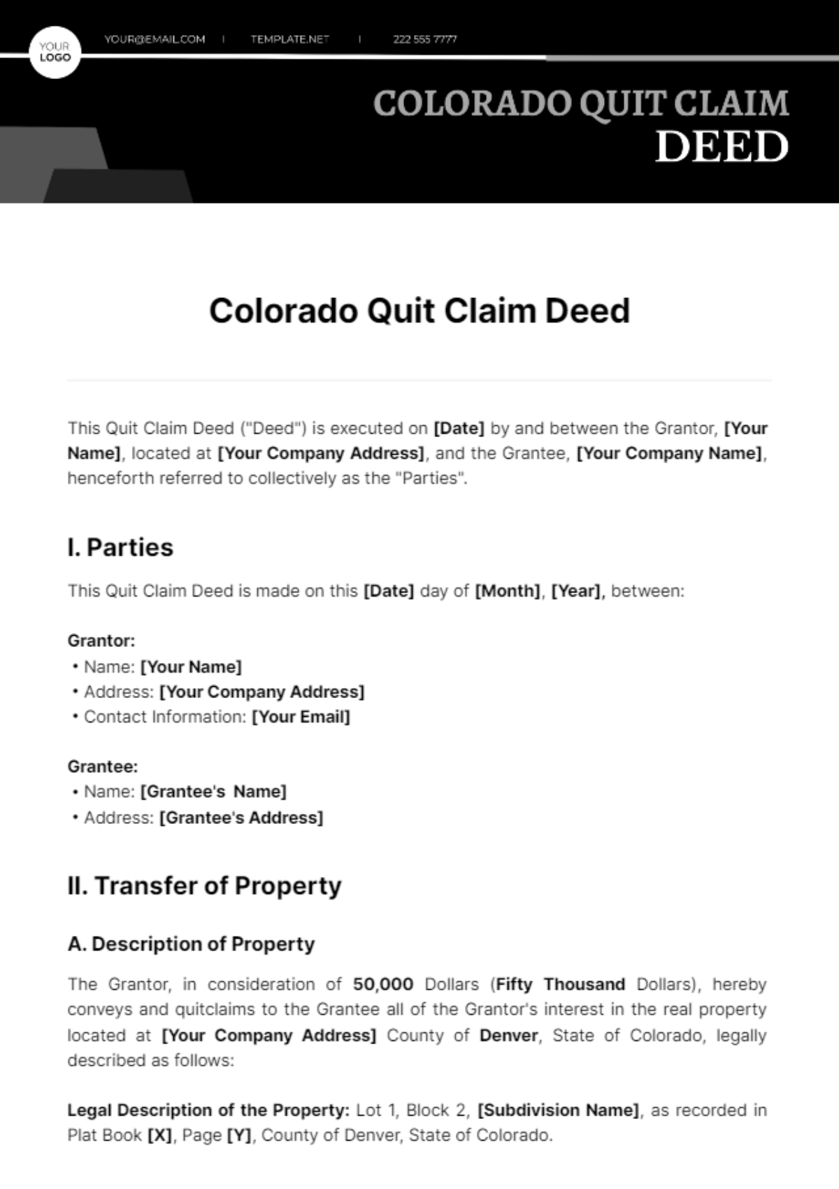 Free Colorado Quit Claim Deed Template To Edit Online