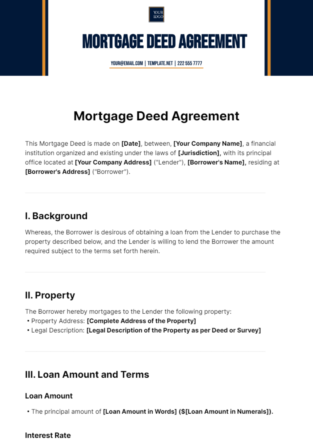 Mortgage Deed Template - Edit Online & Download Example | Template.net