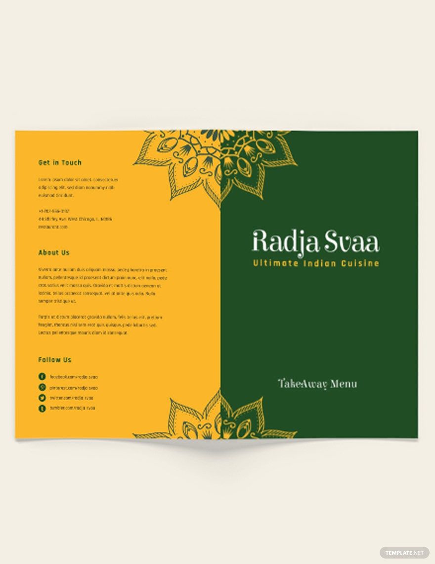 Indian Restaurant Take-out Tri-Fold Brochure Template - Illustrator ...