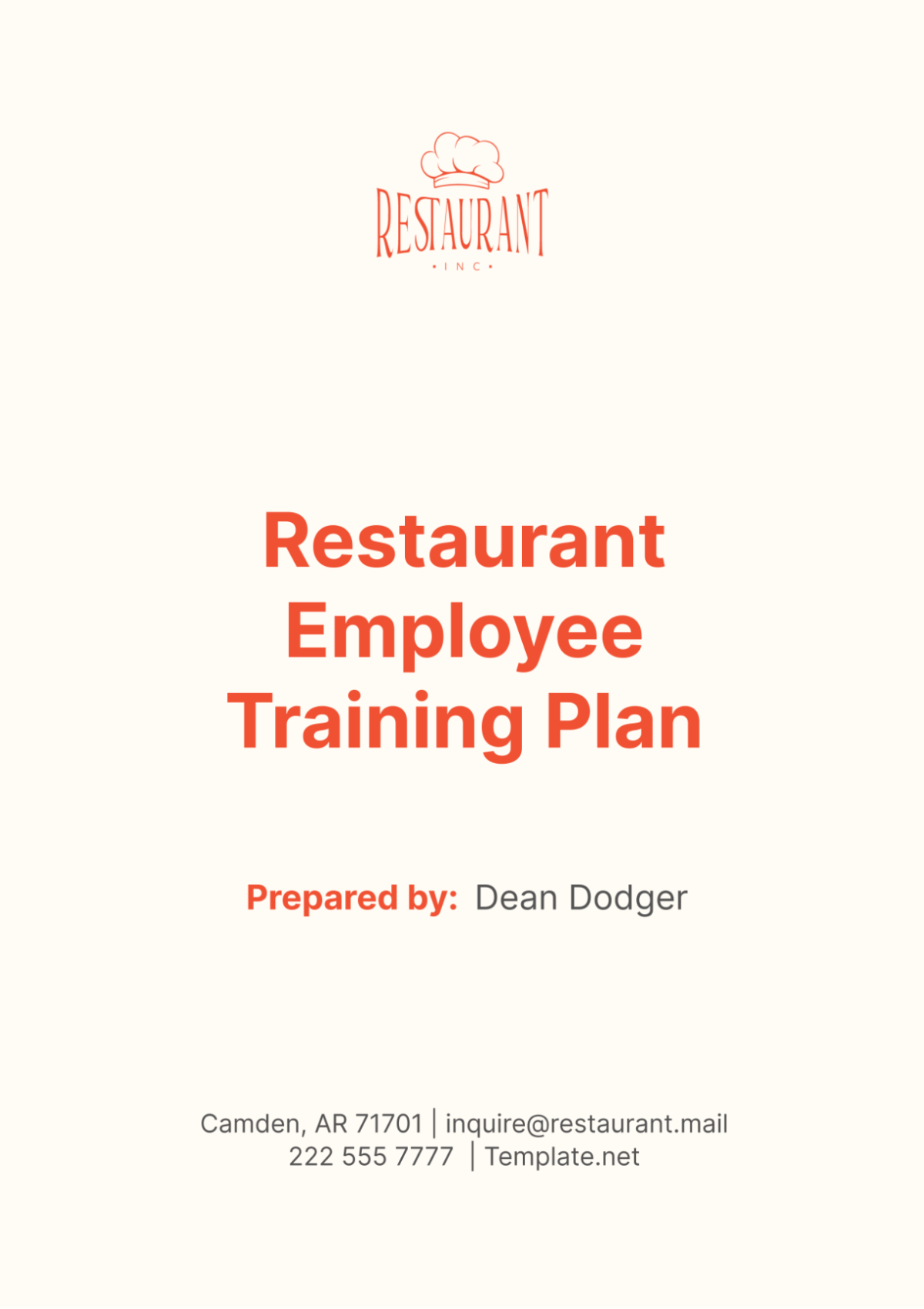 Restaurant Employee Training Plan Template - Edit Online & Download ...