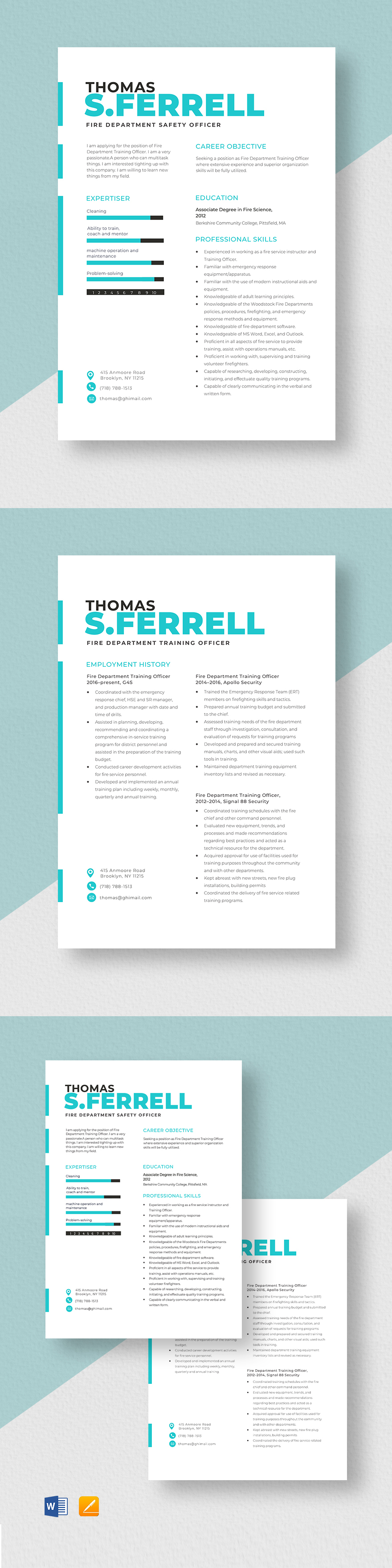 Free Fire Department Safety Officer Resume Template Word Apple Pages 
