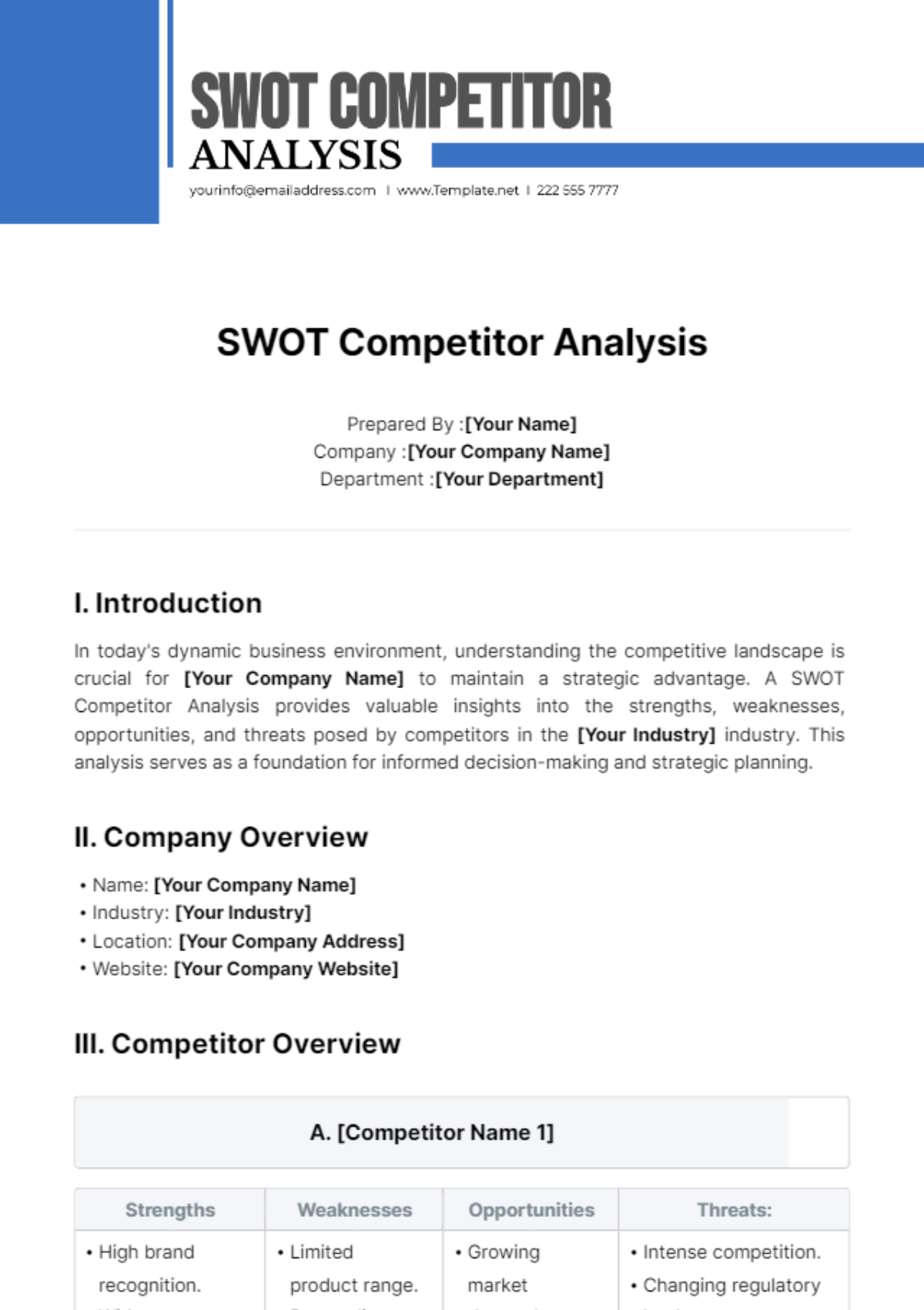 Free Competitor Analysis Templates To Edit Online