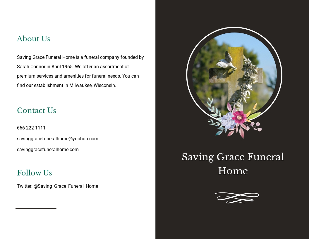 Minimalistic Funeral Obituary Bi Fold Brochure Template Google Docs 