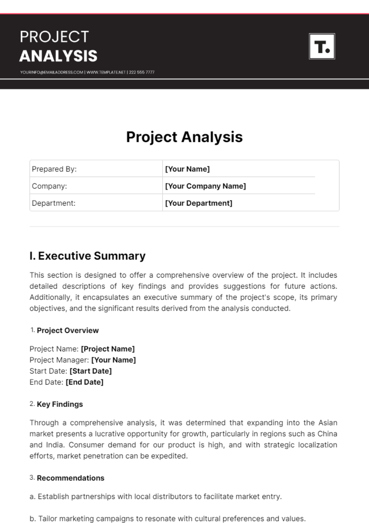 Free Project Analysis Template To Edit Online