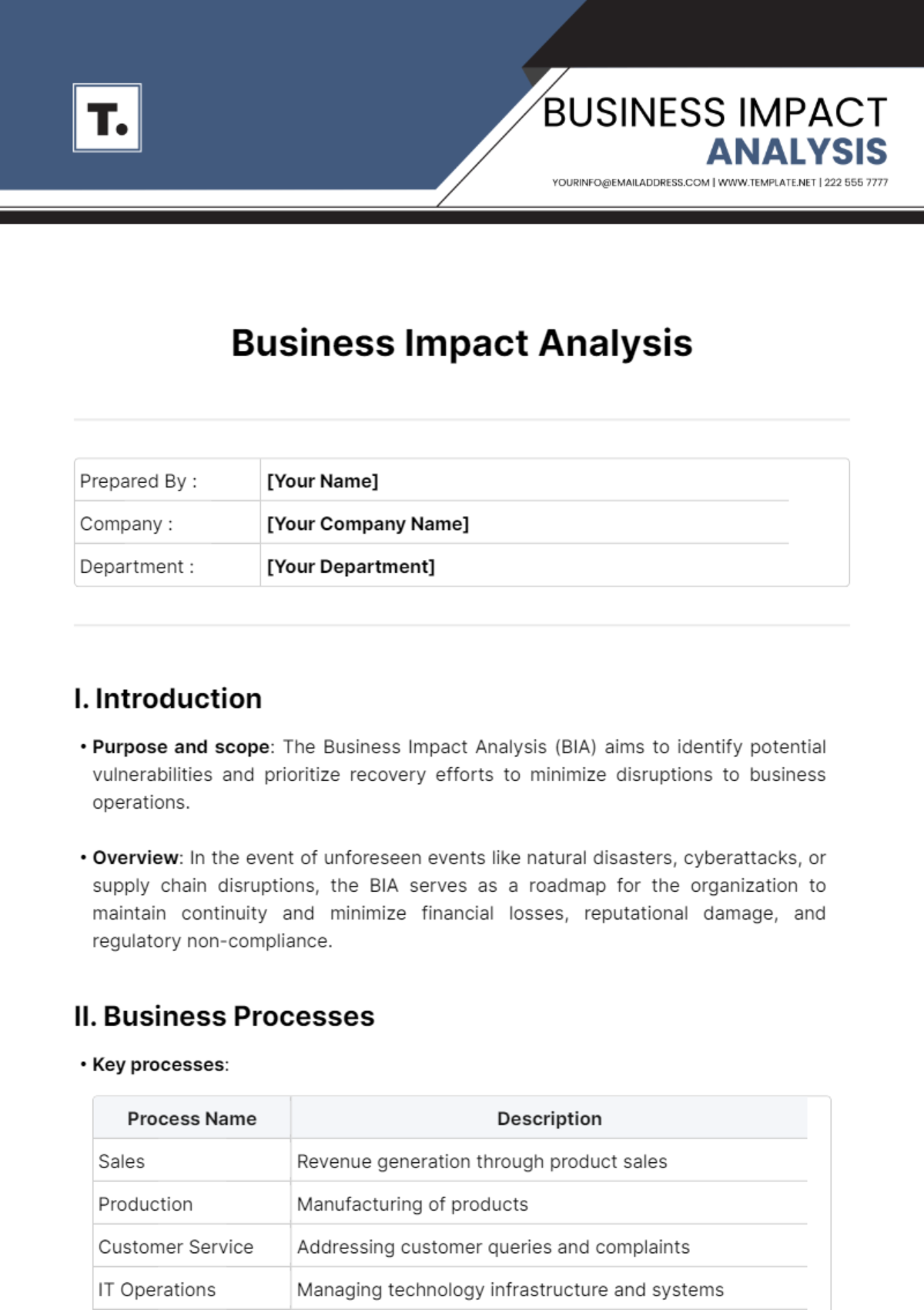 Business Impact Analysis Template Edit Online Download Example
