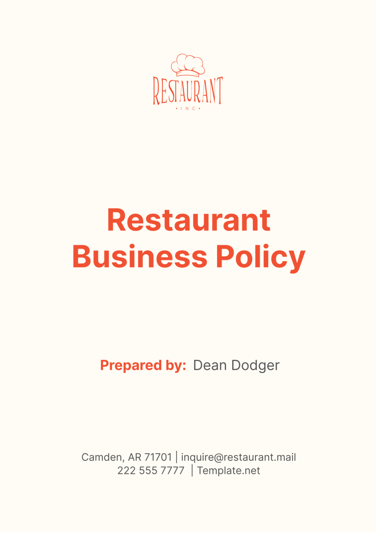 Restaurant Business Policy Template - Edit Online & Download Example ...