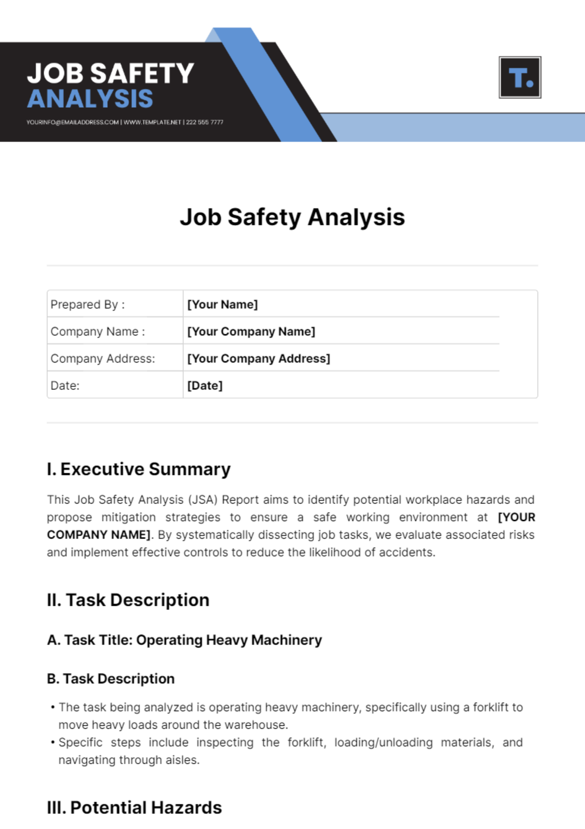 Job Safety Analysis Template - Edit Online & Download Example ...