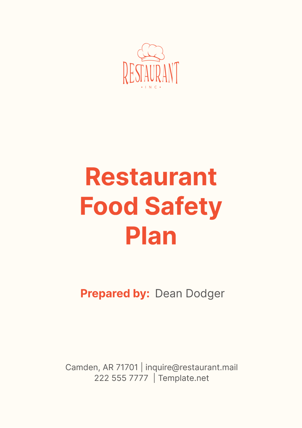 Restaurant Food Safety Plan Template - Edit Online & Download Example ...