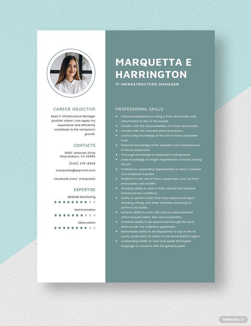 IT Infrastructure Manager Resume - Word, Apple Pages | Template.net