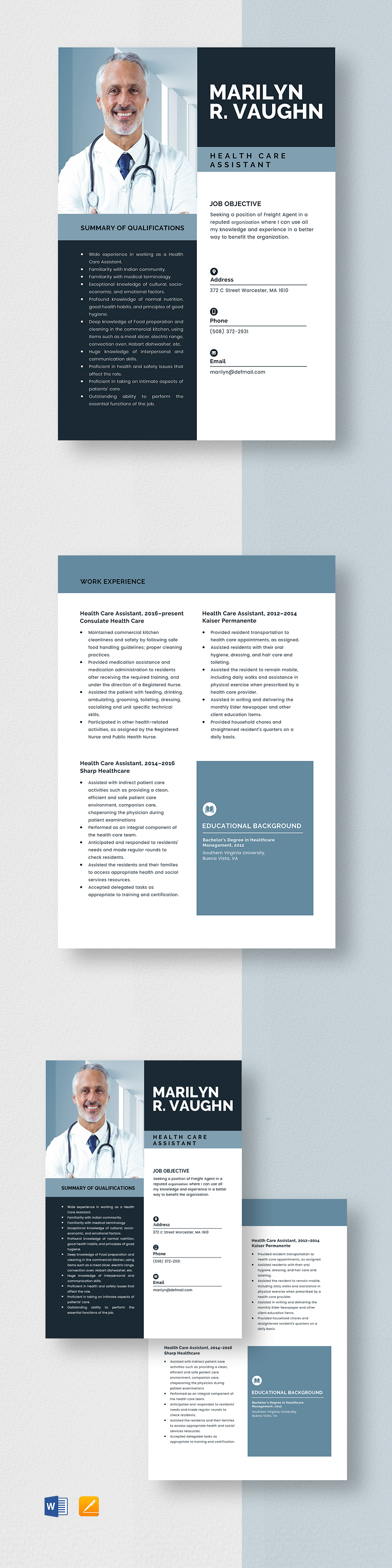 Health Care Assistant Resume Template Word Apple Pages Template