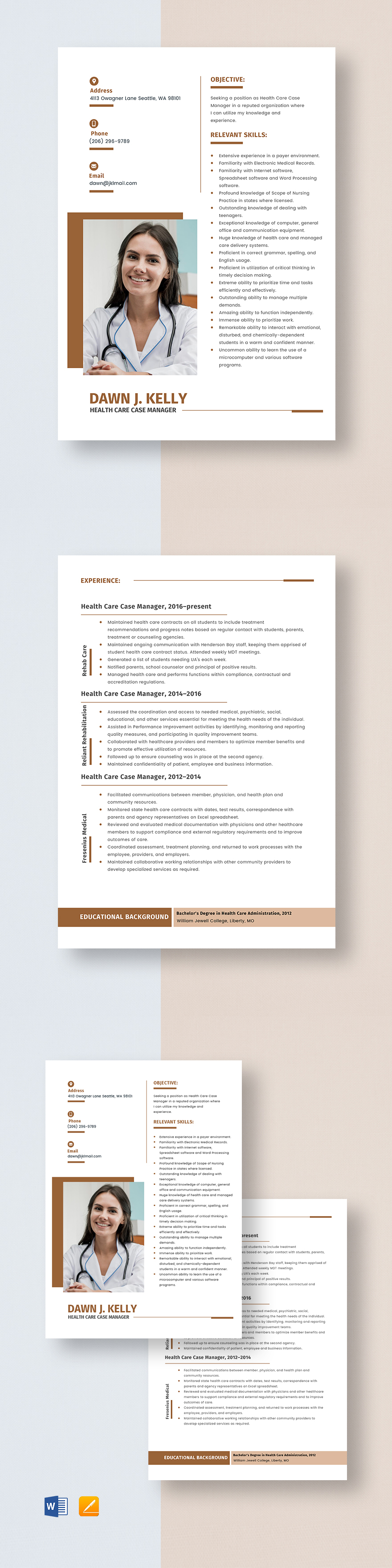 Free Health Care Case Manager Resume Template - Word, Apple Pages ...