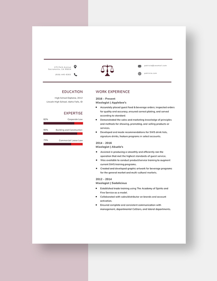 Mixologist Resume Template - Google Docs, Word, Apple Pages | Template.net