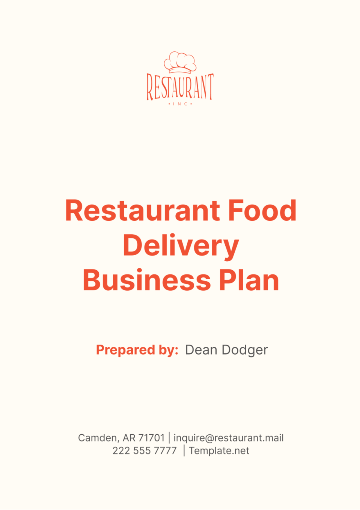 Restaurant Food Delivery Business Plan Template - Edit Online ...