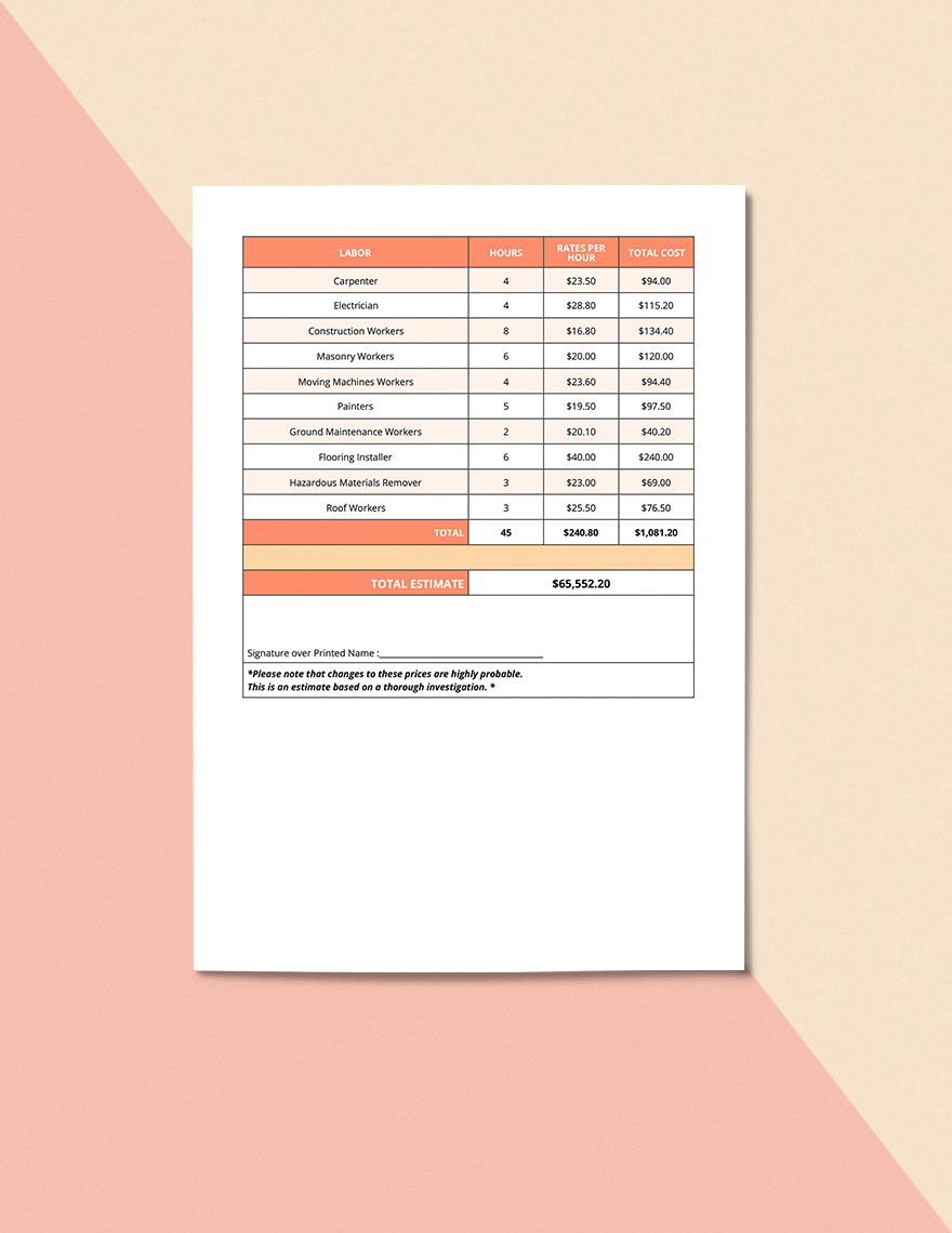 Free Building Cost Estimate Template Download In Word Google Docs 