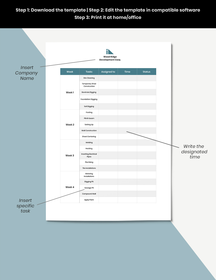 Weekly Commercial Construction Schedule Template Google Docs Google Sheets Excel Word 
