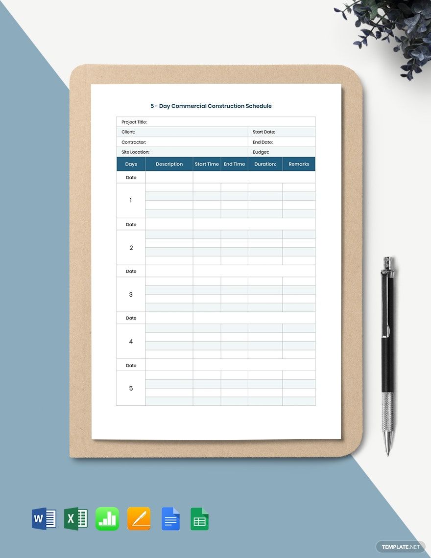 Commercial Construction Schedule Template Word Google Docs Excel Google Sheets Apple Pages 